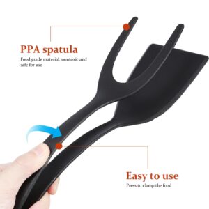 Alipis 2 in 1 Grip and Flip Spatula Tongs Egg Flipper Tong Pancake Fish French Toast Omelet Making for Home Kitchen Cooking Tool Black