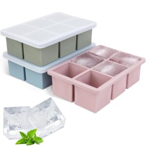 large silicone ice cube tray 3pack, sawnzc large ice cube molds for whisky cocktail, 2inch big square ice tray for freezer