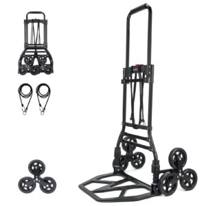 rjtek【material upgrading】stair climber dolly 400lb capacity, improved tire size, effortlessly climbs 18cm stairs, hand truck and dolly,heavy-duty cart with telescoping handle, large tires, and 2 ropes