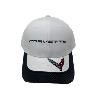 C8 Corvette Hat - Next Generation Cap with Carbon Fiber Accent Bill - Officially Licensed by GM White