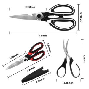 OMDAR Kitchen Scissors 3 Pack - Lifetime Replacement Warranty - Heavy Duty Stainless Steel Cooking Shears for Cutting Meat, Food, Fish, Poultry Multipurpose Sharp Sissors for Dishwasher Safe