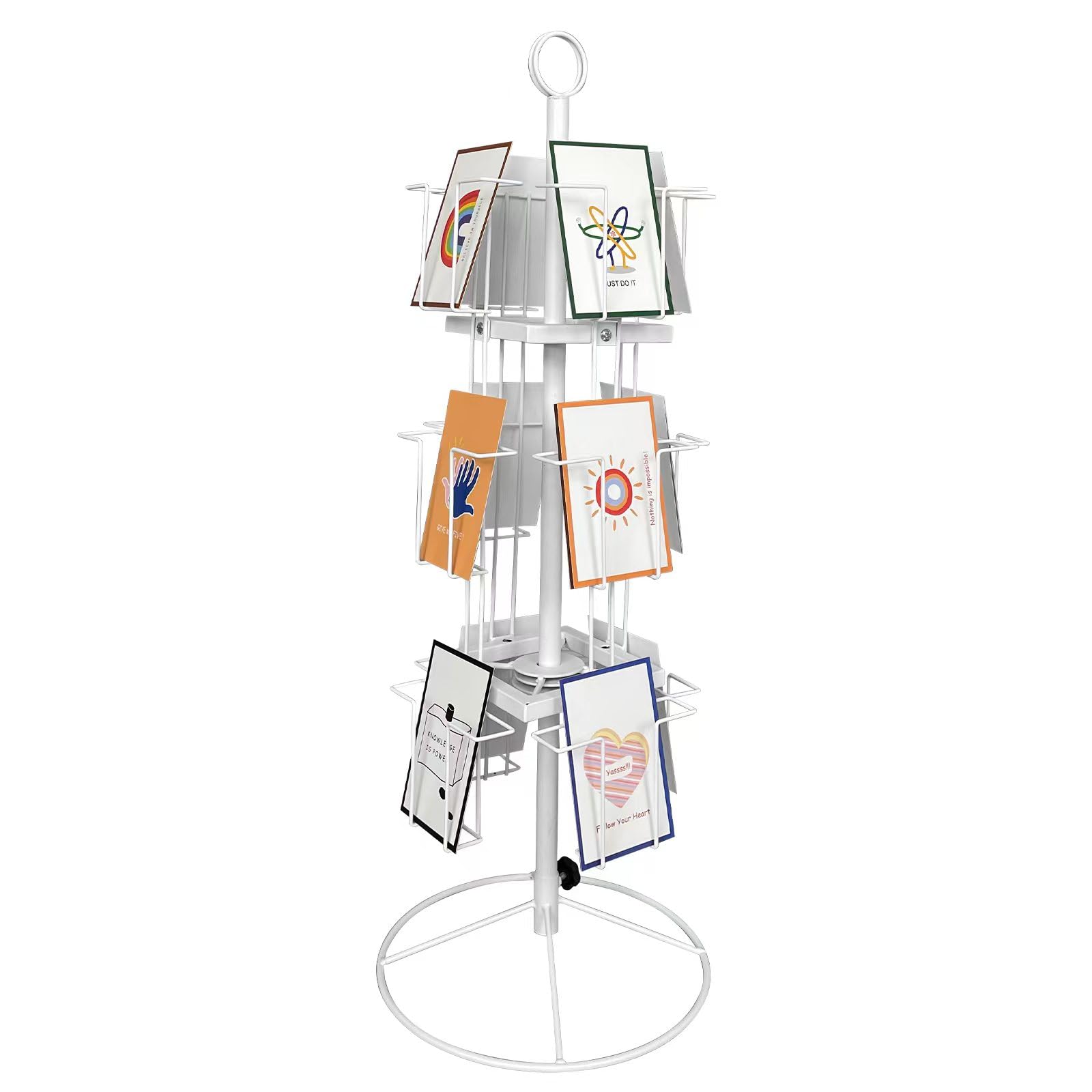 Tongmo Rotating Greeting Card Stand - Enhance Your Display with a 12-Pocket Rotating Countertop Solution for Postcards, Brochures, and Greeting Cards (7”H - 12 Pockets) (White)