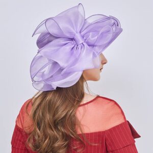 ORIDOOR Women's Organza Cloche Bowler Hat Derby Fascinator for Tea Party Bridal Wedding Hat 011C1-Light Purple