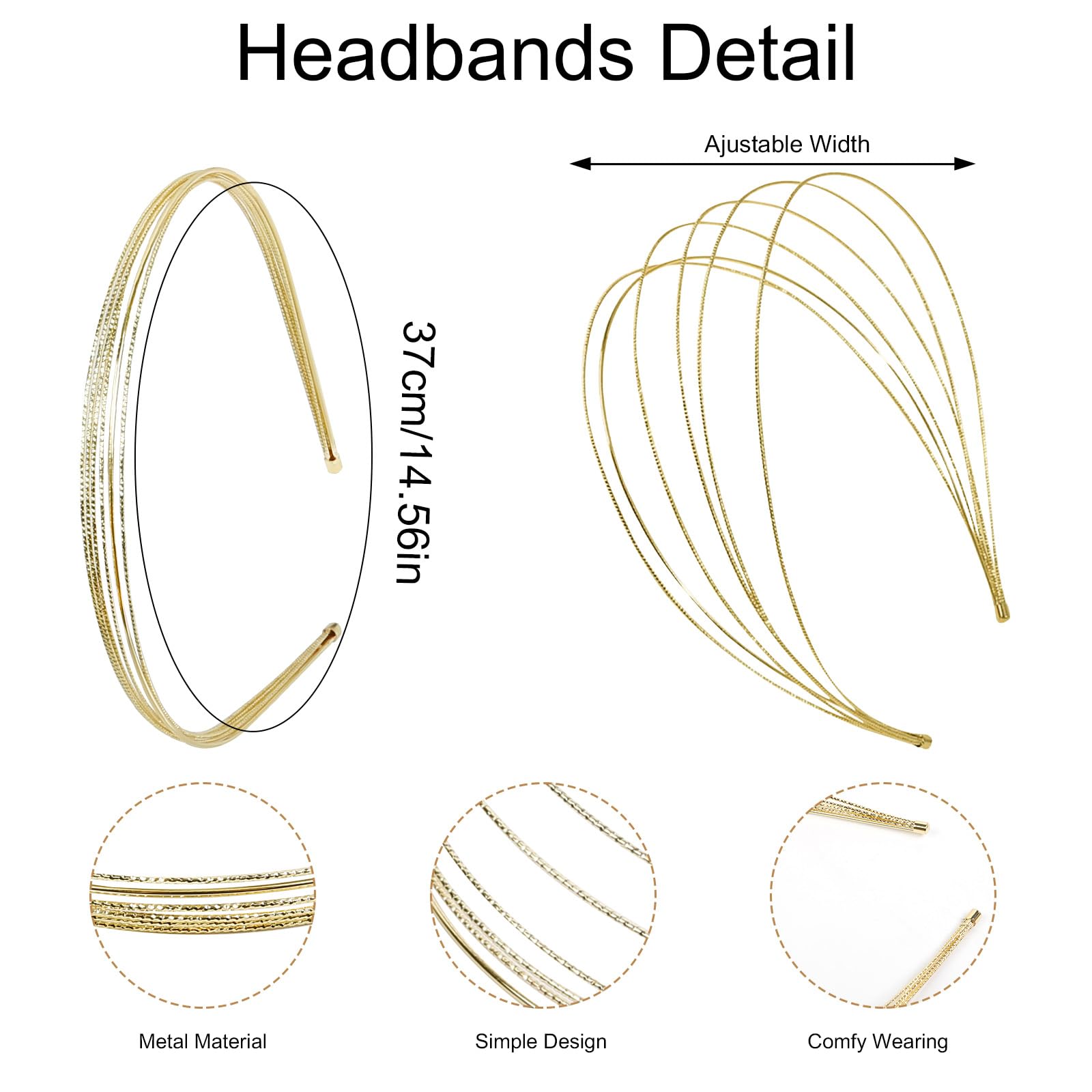 Tobeffect Multi Layers Metal Headbands for Women, 2Packs Fashion Thin Headband Layered Gold Elegant Hairbands Headpiece Hair Accessories for Girls