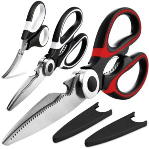 omdar kitchen scissors 3 pack - lifetime replacement warranty - heavy duty stainless steel cooking shears for cutting meat, food, fish, poultry multipurpose sharp sissors for dishwasher safe