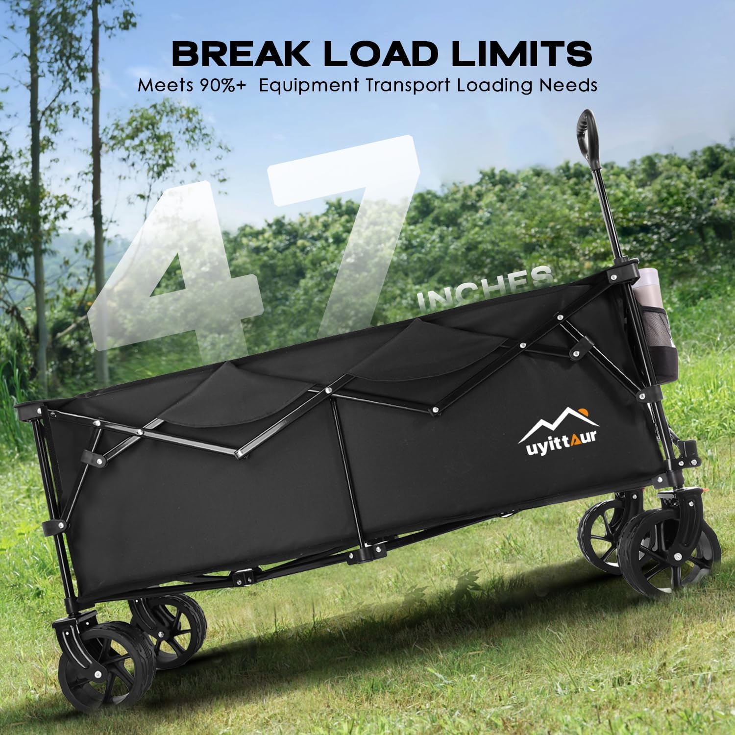 Uyittour Large Collapsible Extended Beach Wagon Cart 300L, 440lbs Weight Capacity Heavy Duty Foldable Wagon with Big All-Terrain Wheels, Utility Sports Folding Wagon for Camping Outdoor