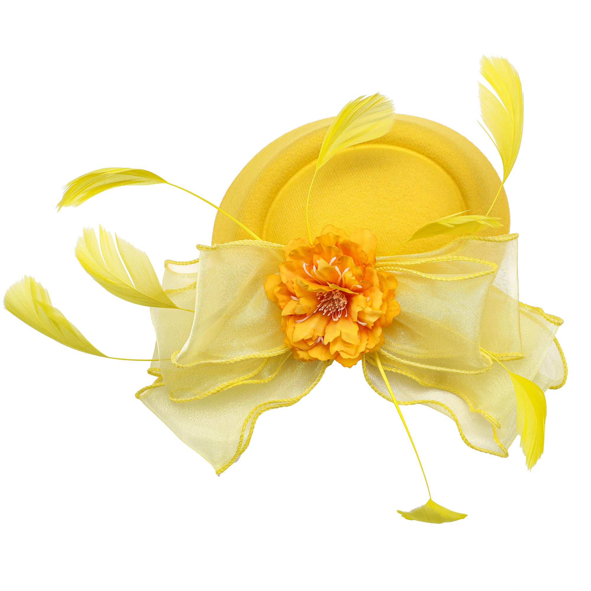 Zinniday Yellow Feathers Veil Fascinators - 50s Cute Flower Headwear Tea Party Hats Artificial Floral Hat Decor with Hair Clip for Women Girls