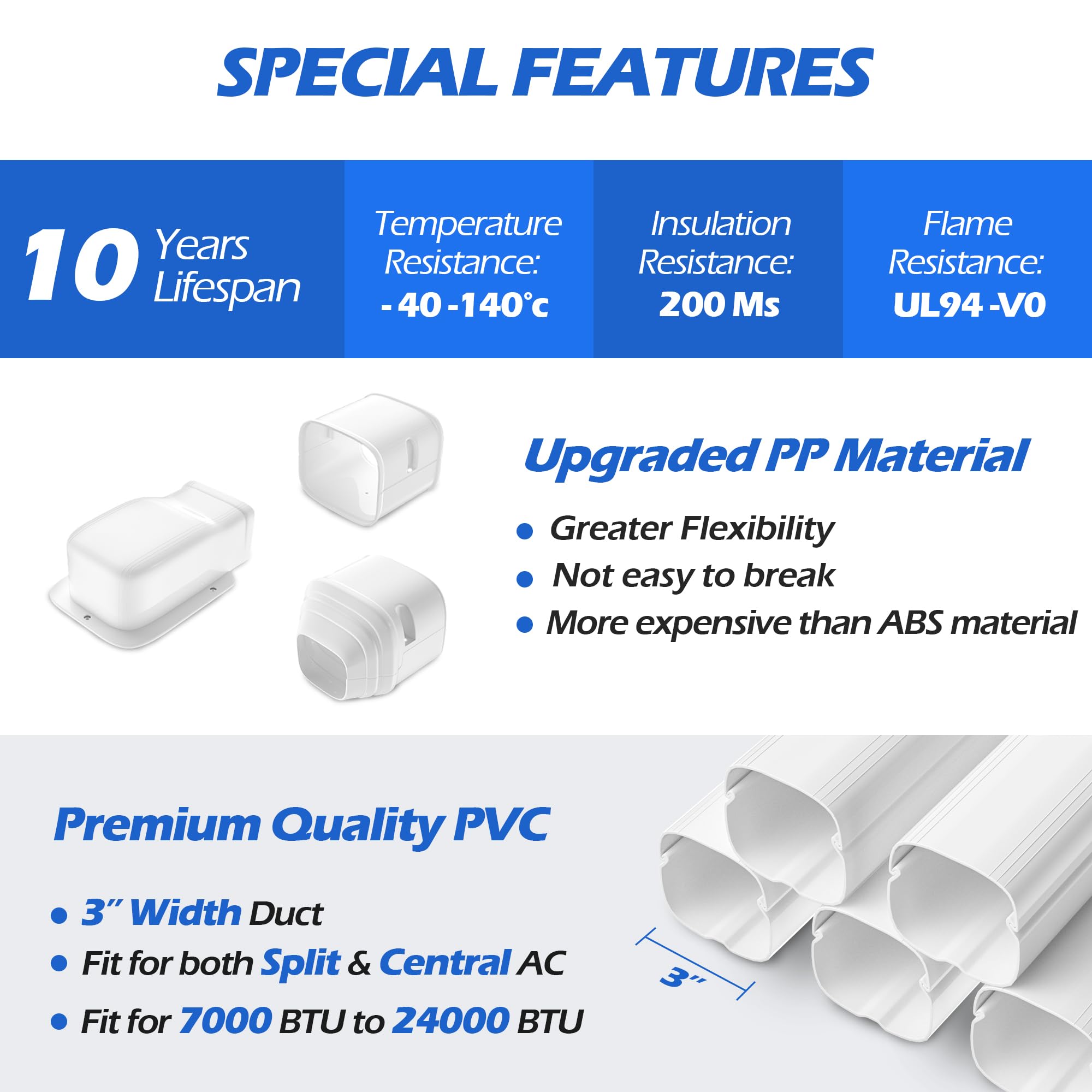 TAKTOPEAK 3" 7.5 Ft Mini Split Line Set Cover, Line Set Cover for Mini Split Air Conditioner and Central AC