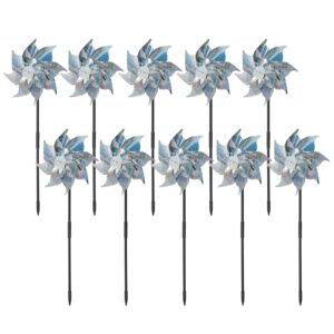 reflective pinwheels 10pack,wind spinners outdoor bird scare devices,sparkly pinwheel for garden decor,scare birds & animals away from garden yard patio lawn farm