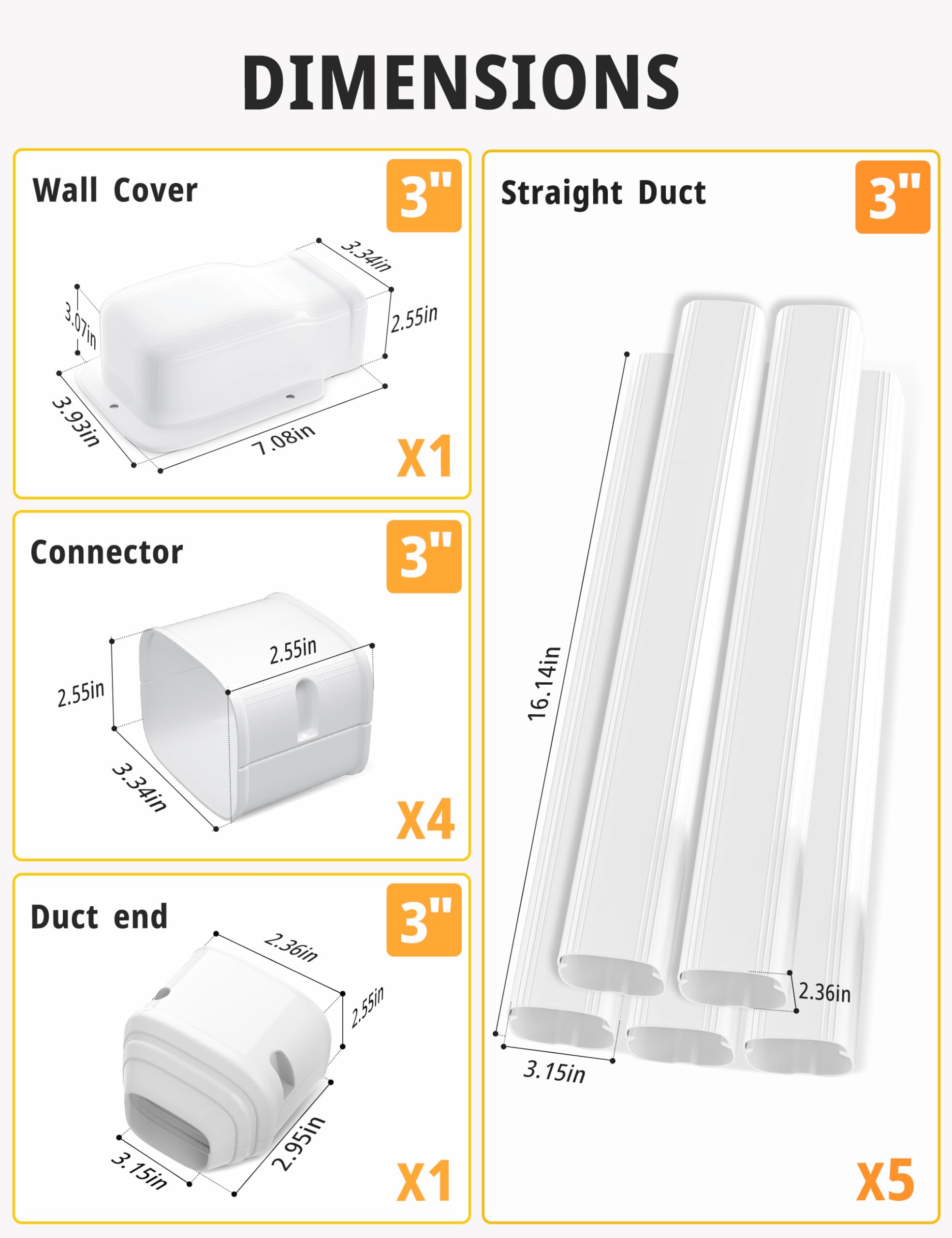 Sanewix 3"7.5 Ft Mini Split Line Set Cover,Decorative Pipe Line Cover Kit, AC Line Cover for Mini Split Air Conditioner,Central AC,Heat Pump