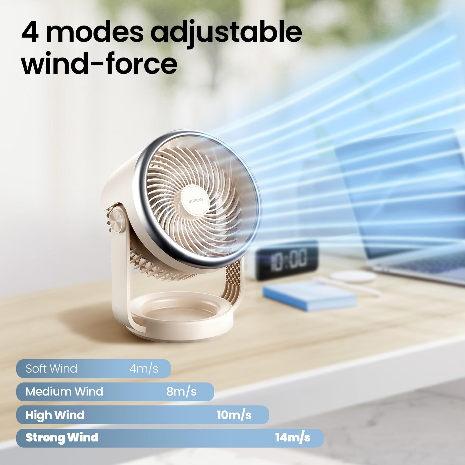 Desk Fan, 10 inch Air Circulator Quiet Operating Fan For Bedroom, 70ft Strong Airflow, Portable Fan Battery Operated Fan with USB, Personal Fan Rechargeable Fan For Office & Living Room & Outdoor