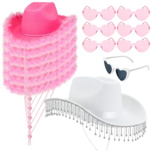 panitay 14 pcs bridal cowgirl party set bachelorette feather cowgirl cowboy hat heart shaped sunglasses fringes hat bride cowboy hat for women wedding bachelorette birthday costume party last disco