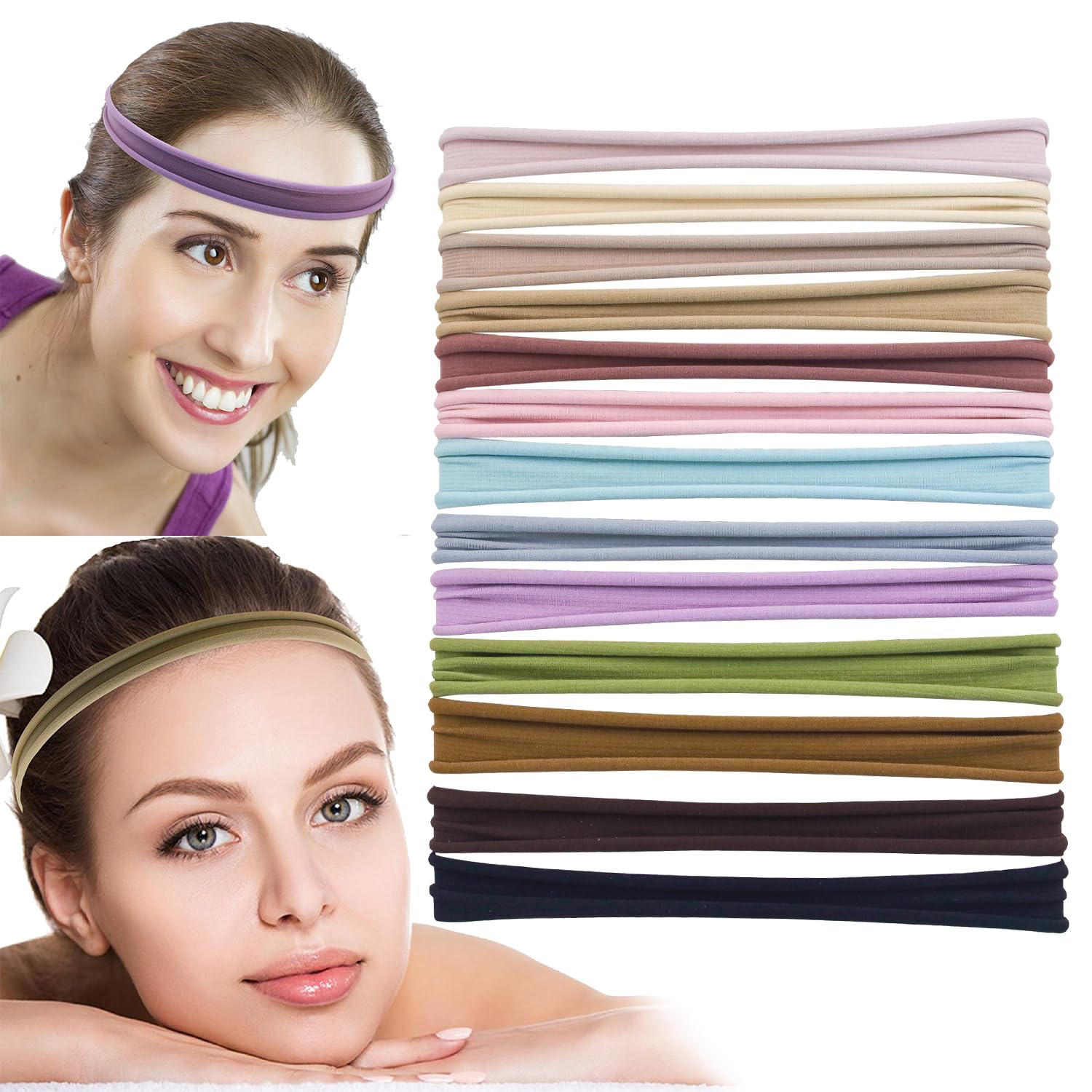 XIMA 13Pieces Nylon Seamless Large Headbans for Women,Elastic Stretch Sport Yoga Hair Style Headbands for Women Head Wraps