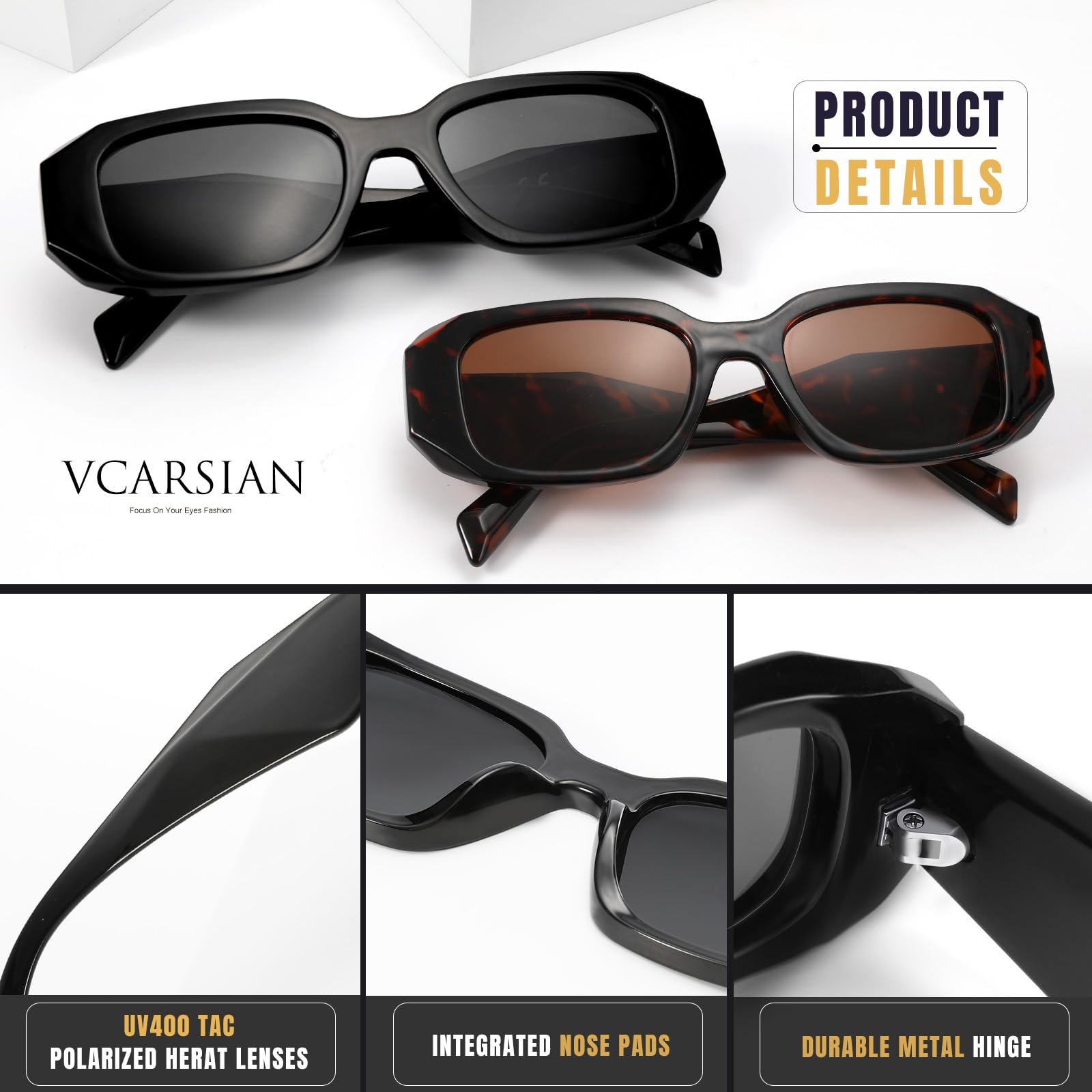 Vcarsian Trendy Rectangle Sunglasses for Women Men,Y2K Sun Glasses Vintage Retro Glasses 90s Square Frame,Aesthetic Cool Driving Sunglasses