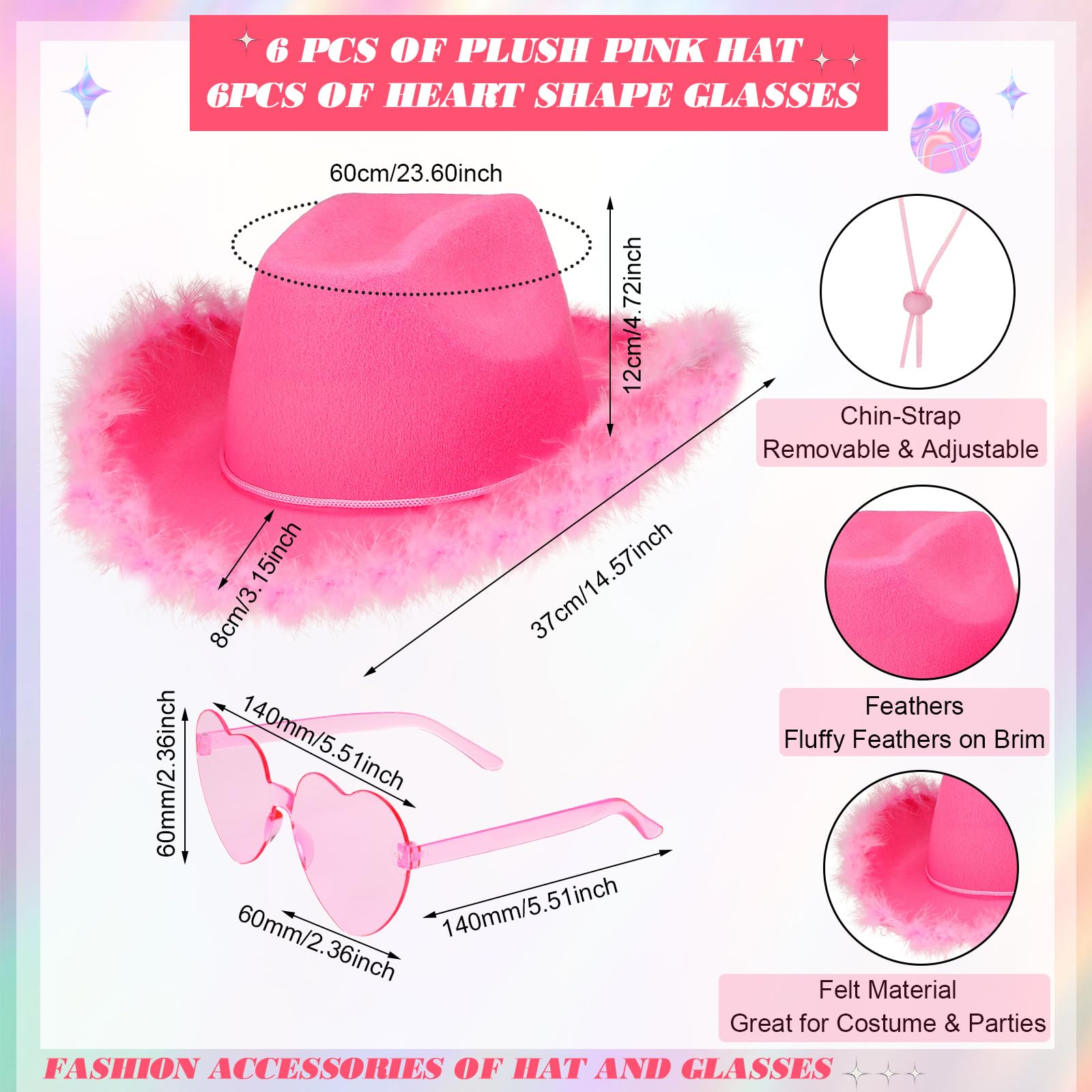 Panitay 14 Pcs Bridal Cowgirl Party Set Bachelorette Feather Cowgirl Cowboy Hat Heart Shaped Sunglasses Fringes Hat Bride Cowboy Hat for Women Wedding Bachelorette Birthday Costume Party Last Disco