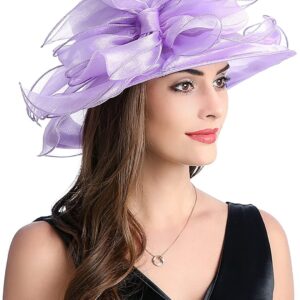 ORIDOOR Women's Organza Cloche Bowler Hat Derby Fascinator for Tea Party Bridal Wedding Hat 011C1-Light Purple