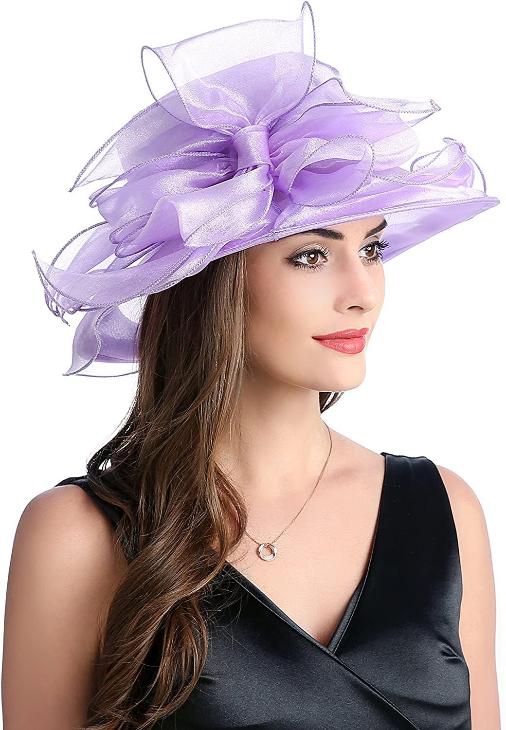 ORIDOOR Women's Organza Cloche Bowler Hat Derby Fascinator for Tea Party Bridal Wedding Hat 011C1-Light Purple