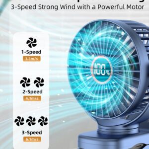 buywoo Portable Desk Fan, Battery Powered Stroller Fan With Strong Clamp Grip, 360° Rotation, 3-Speed & LED Display, Small Rechargeable Personal Clip On Fan For Bedroom, Office, Gyms, Blue