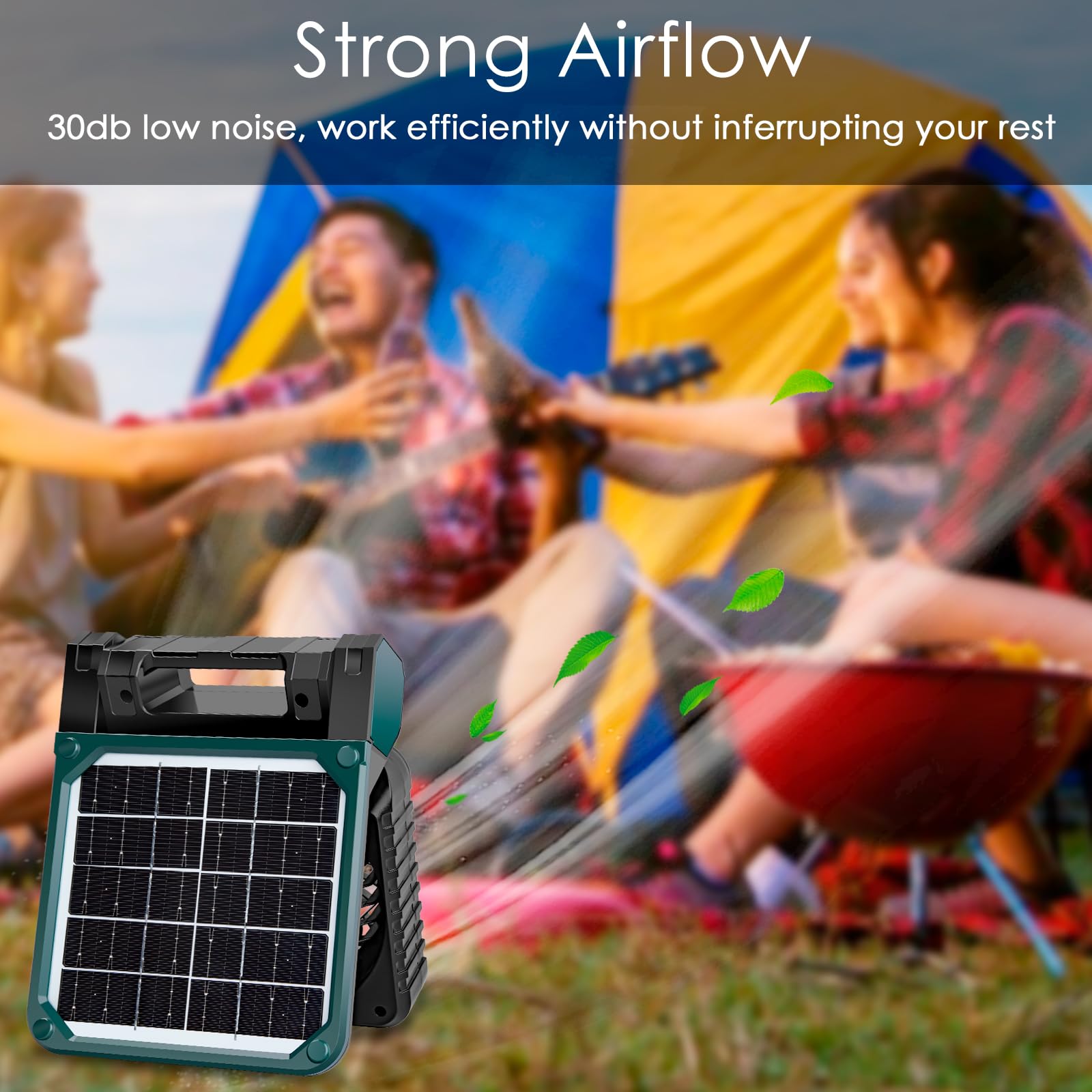 Sendowtek Portable Battery Fan with Solar Panel, 10400mAh Rechargeable Fan with Timer LED Light Small USB Battery Powered Camping Fans for Travel Picnic Outdoor Indoor Cooling Sleeping (Green)