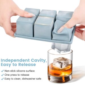 Large Silicone Ice Cube Tray 3Pack, SAWNZC Large Ice Cube Molds for Whisky Cocktail, 2inch Big Square Ice Tray for Freezer