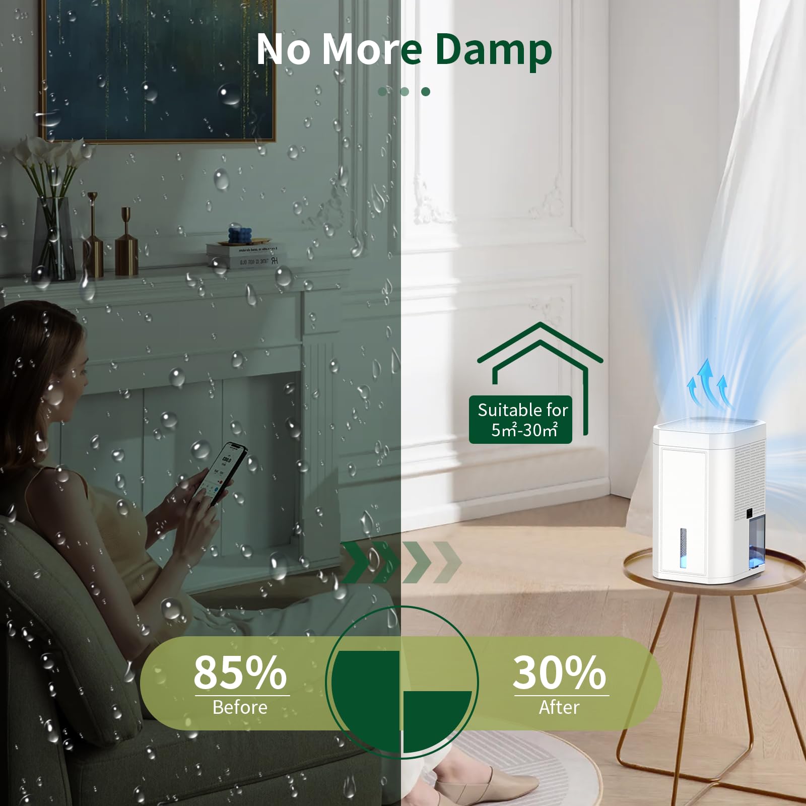 Dehumidifier, Dehumidifiers for Bedroom (40 OZ), Small Dehumidifiers,2400 Cubic Feet (100-500 sq ft), Quiet 30DB,Sleep Mode Auto-Off RGB Light for Bathroom, Cloakroom, RV, Basement