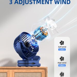 ASNUG Portable Mini Clip on Fan, 3 Speed Rechargeable Small USB Desk Fan with Strong Airflow, Battery Operated Personal Fan, 360° Rotate Adjustable Table Fan for Office Home Golf Cart Tent Stroller