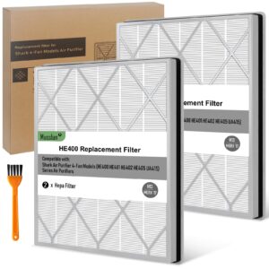 2 pack he401 replacement filter for shark air purifier 4, he400 he401 he402 he405 & ua415, 3-stage filtration system of pre-filter, activated carbon filter and h13 true hepa filter