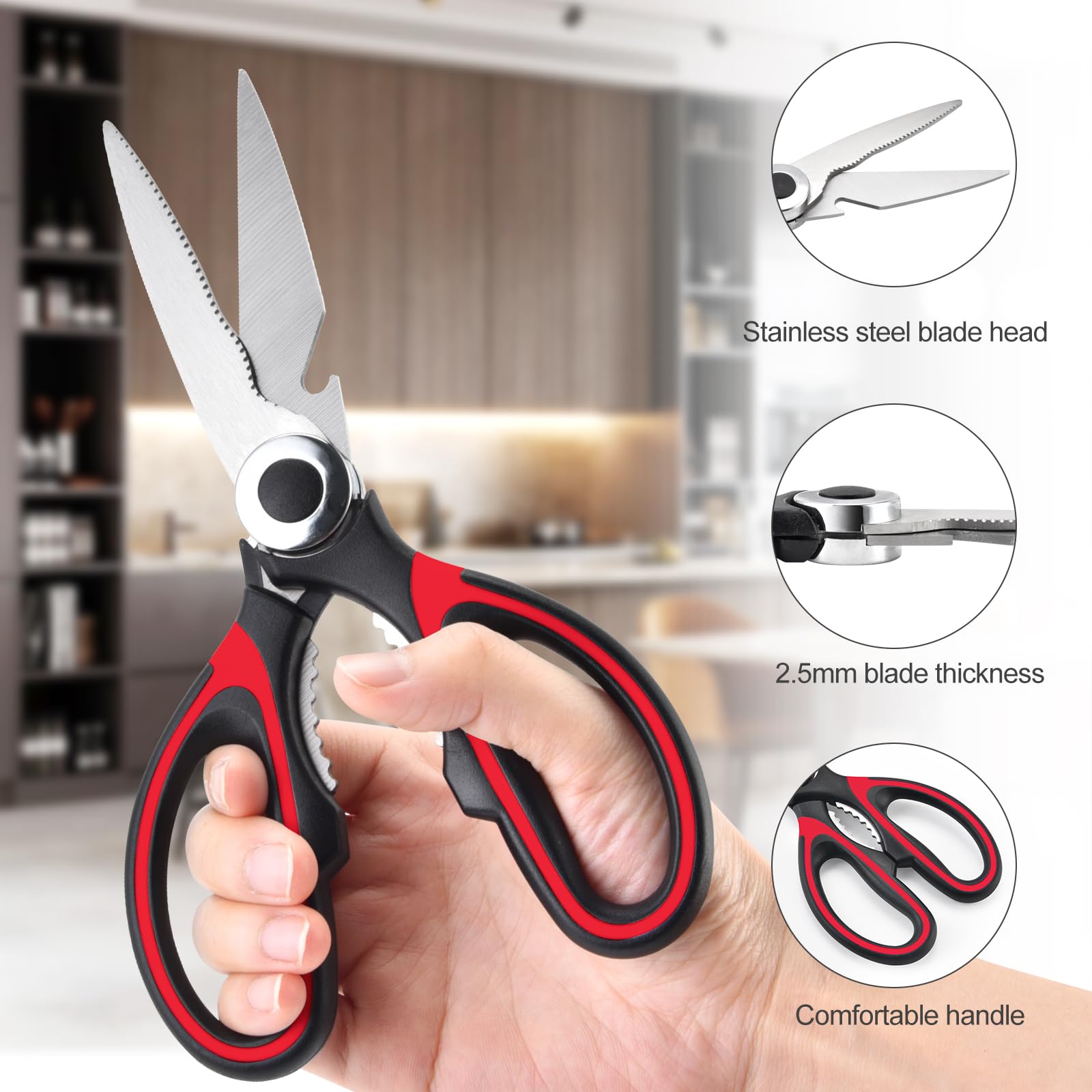 OMDAR Kitchen Scissors 3 Pack - Lifetime Replacement Warranty - Heavy Duty Stainless Steel Cooking Shears for Cutting Meat, Food, Fish, Poultry Multipurpose Sharp Sissors for Dishwasher Safe