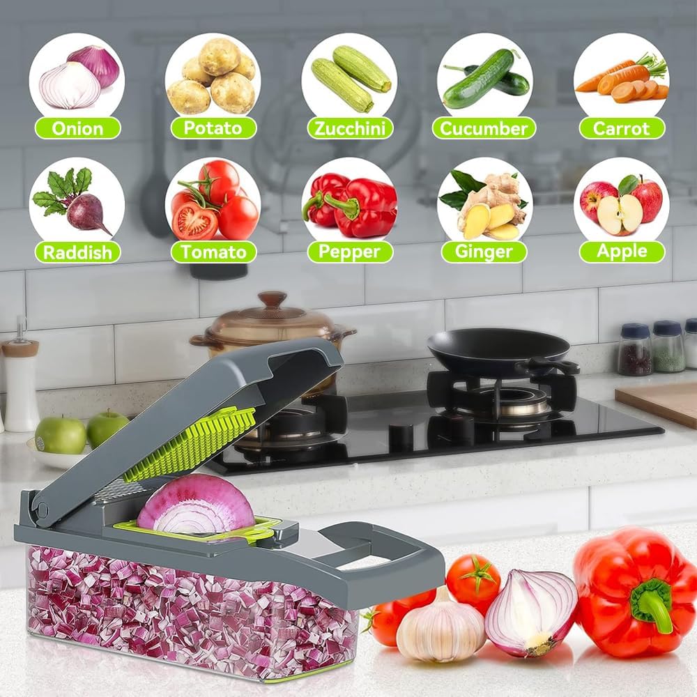 YHQPHZM Vegetable Chopper, 19 in 1 Pro Onion Chopper, Multifunctional Food Chopper, Professional Kitchen Vegetable Slicer Dicer Cutter, Carrot and Cucumber Vegetable Salad Chopper