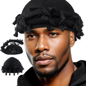 Babalet Halo Turban for Men Women Satin Lined Durag Head Wraps Scarf Skull Cap Pre-Tied Twist Sleeping Bonnet, Black