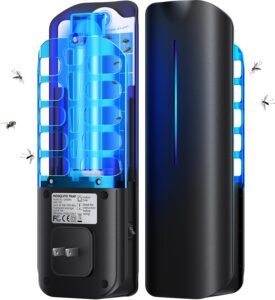 flying insect trap plug in mosquito bug zapper indoor gnat moth catcher with 9w night uv light, 10 sticky glue board refills for home office