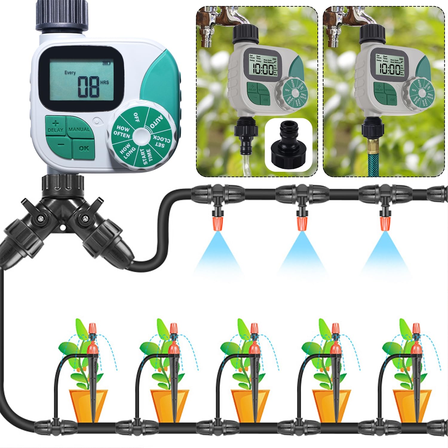 Biswing Watering Timer for Garden Hose, Outlet Hose Water Sprinkler Timers, Programmable Hose Timer with Digital Irrigation Timer System, Battery Operated for Outdoor Yard Lawn Garden Watering