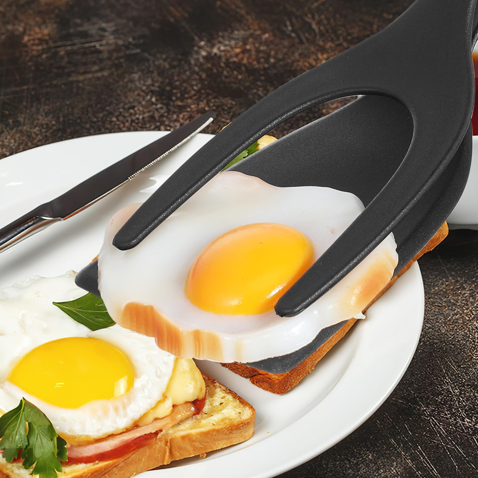 Alipis 2 in 1 Grip and Flip Spatula Tongs Egg Flipper Tong Pancake Fish French Toast Omelet Making for Home Kitchen Cooking Tool Black