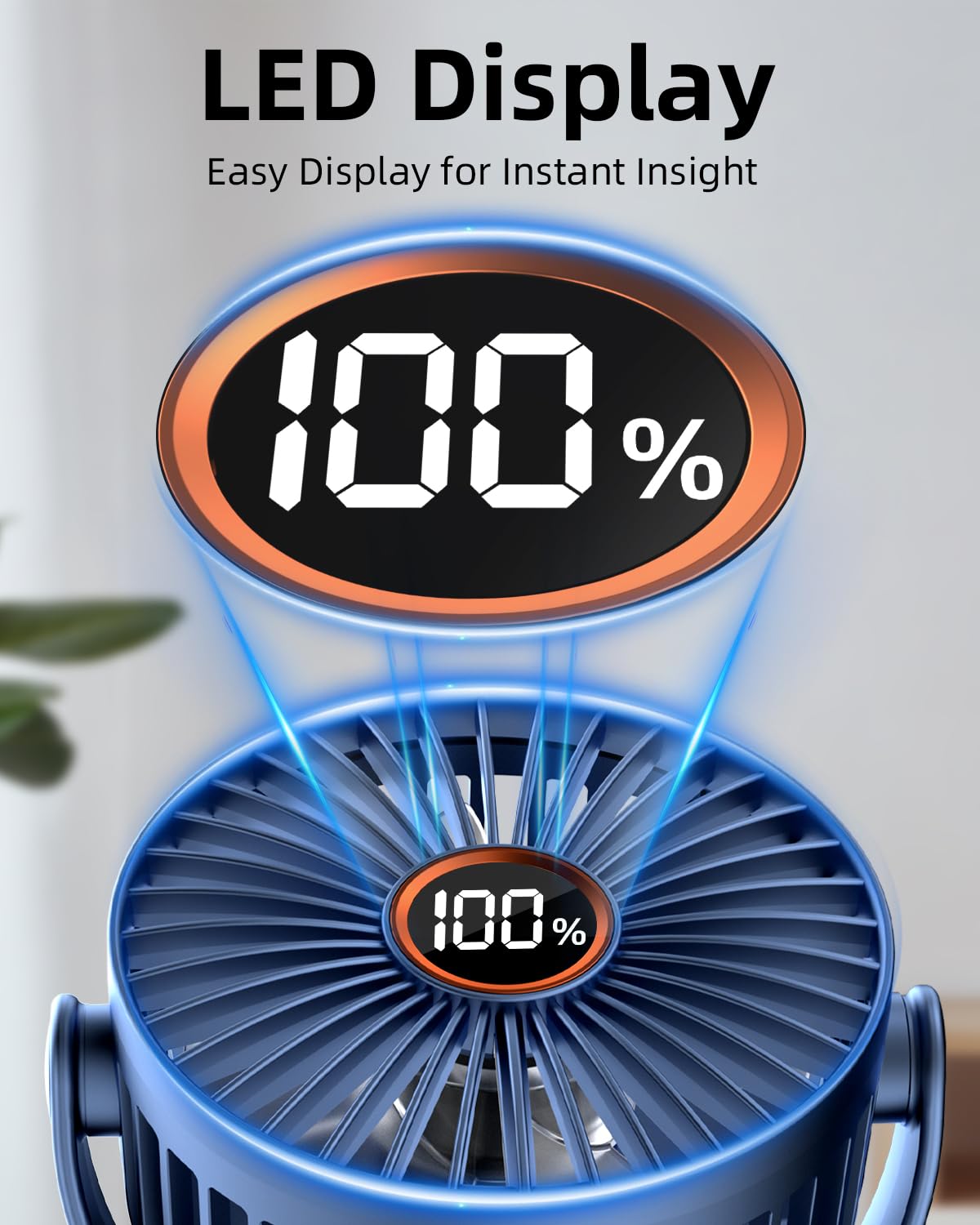 buywoo Portable Desk Fan, Battery Powered Stroller Fan With Strong Clamp Grip, 360° Rotation, 3-Speed & LED Display, Small Rechargeable Personal Clip On Fan For Bedroom, Office, Gyms, Blue