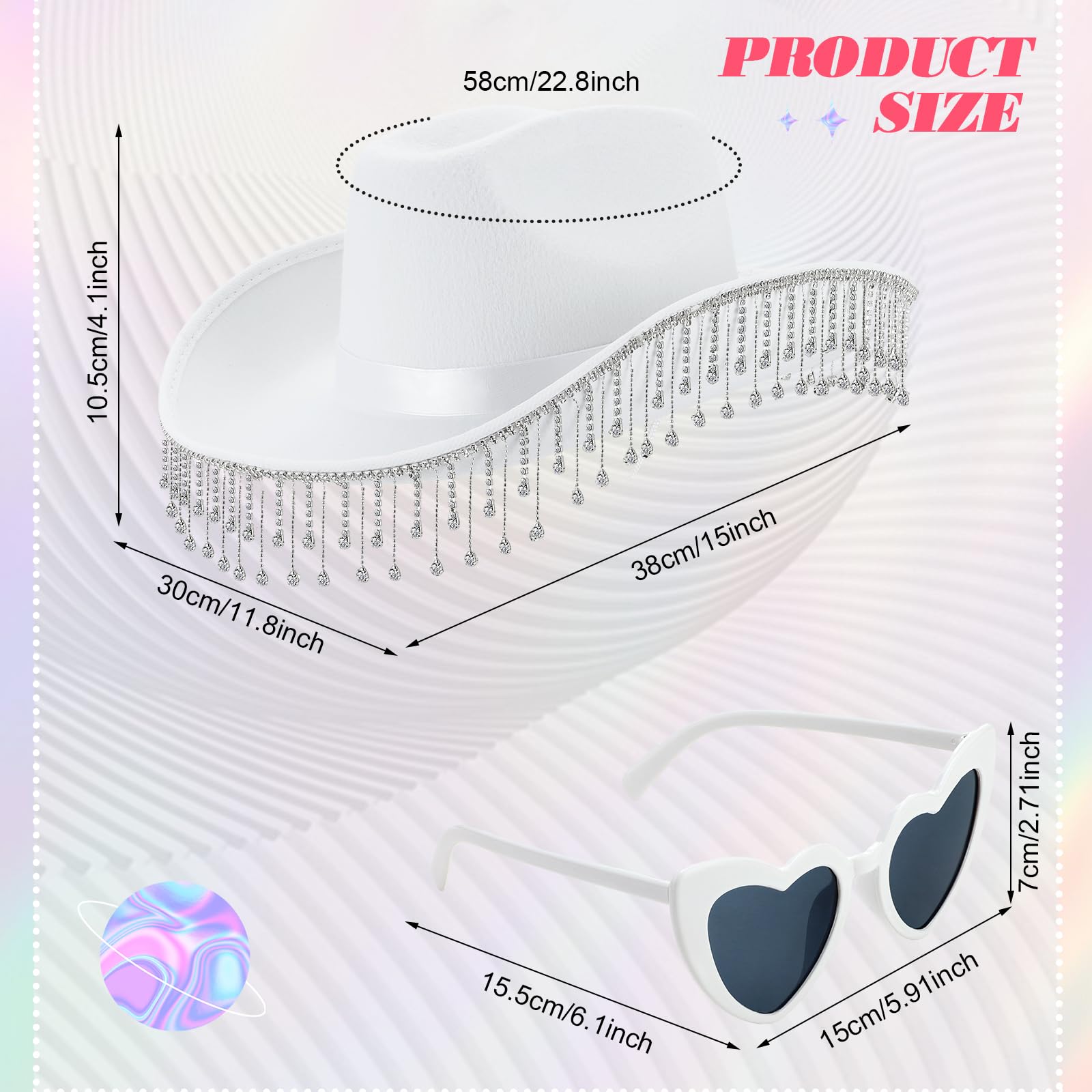 Panitay 14 Pcs Bridal Cowgirl Party Set Bachelorette Feather Cowgirl Cowboy Hat Heart Shaped Sunglasses Fringes Hat Bride Cowboy Hat for Women Wedding Bachelorette Birthday Costume Party Last Disco