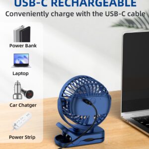 ASNUG Portable Mini Clip on Fan, 3 Speed Rechargeable Small USB Desk Fan with Strong Airflow, Battery Operated Personal Fan, 360° Rotate Adjustable Table Fan for Office Home Golf Cart Tent Stroller