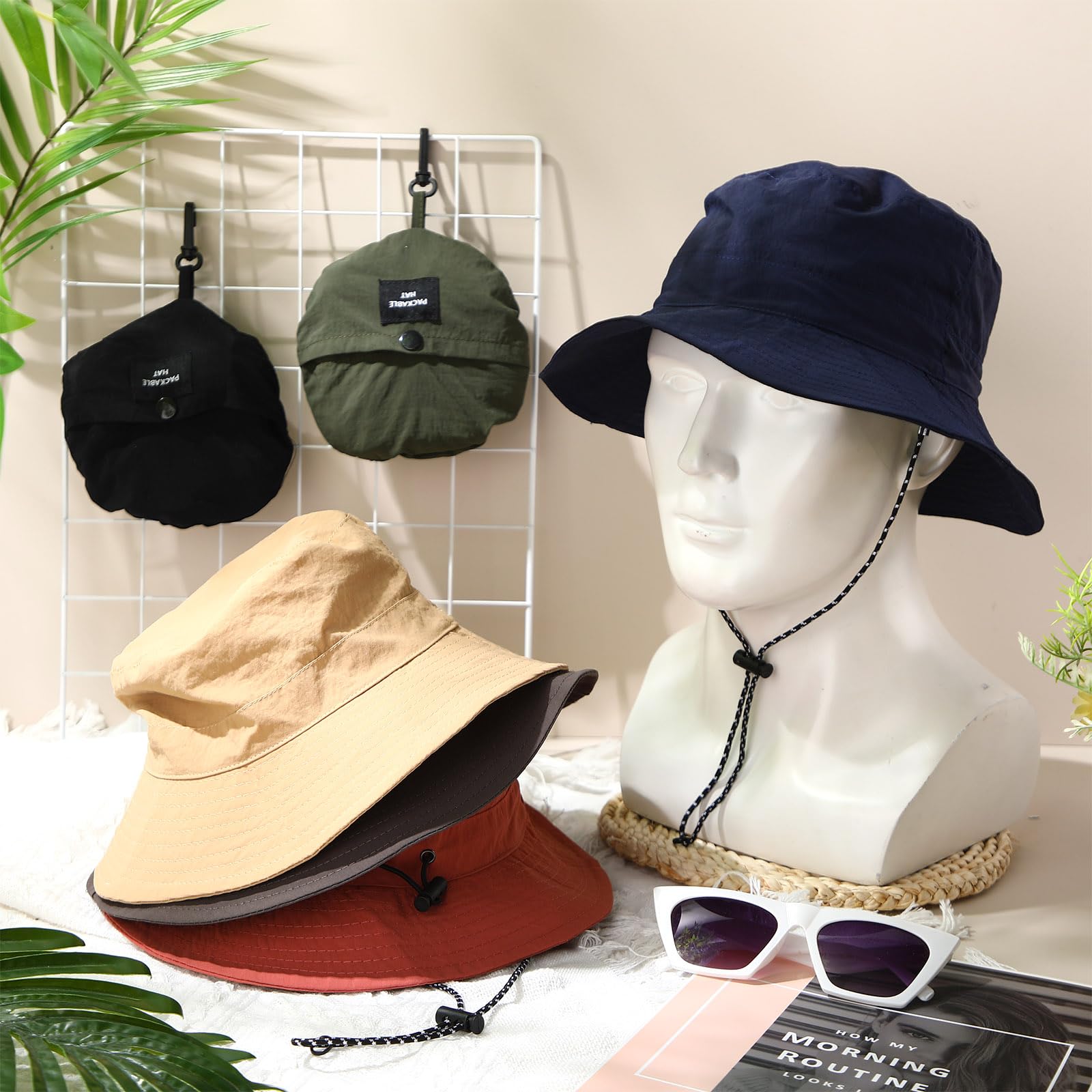 JaGely 6 Pieces Waterproof Bucket Hat for Women Accessories Packable UV Protection Sun Hat Summer Hats Adjustable Beach Hat with Chin Strap Lightweight Hiking Safari Cap Foldable Quick Dry Bucket Hats