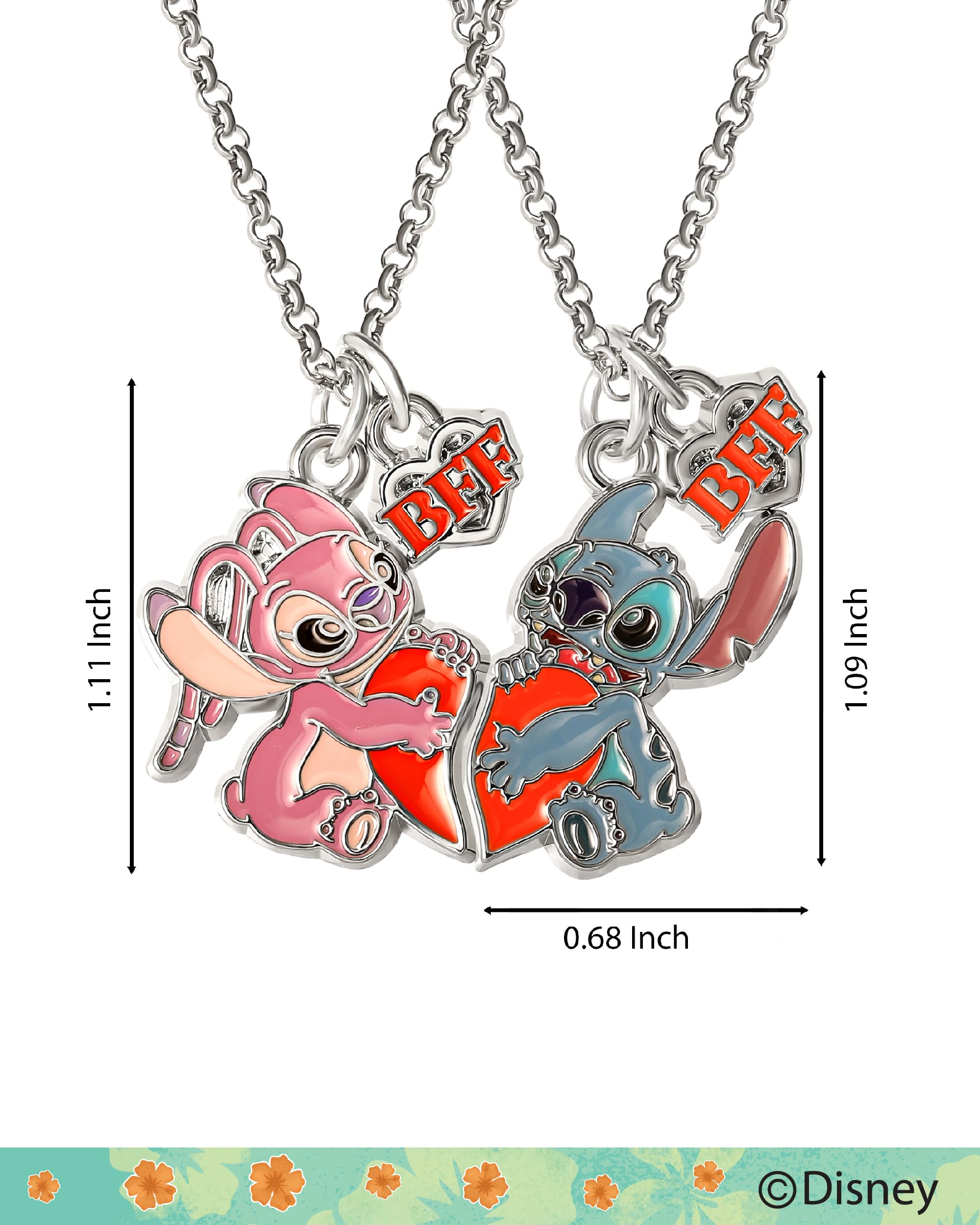 Disney Lilo & Stitch BFF Necklace Set of 2 16"+3" Official License, Best Friends Necklaces with Angel & Stitch Pendant