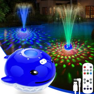 chlorstar floating pool fountain with remote, dolphing pool fountain with lights, rechargeable pool water fountain, above ground pool fountain waterfall, swimming pool fountains for inground pool-1pc