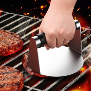 Pisol Smash Burger Press, Hamburger Smasher Tool for Griddle, Stainless Steel Ham Patty Press with Anti-Scald Handle, 5.5" Non Stick Grill Press for Smashburger, Bacon, Ground Beef, Meat, Sausage