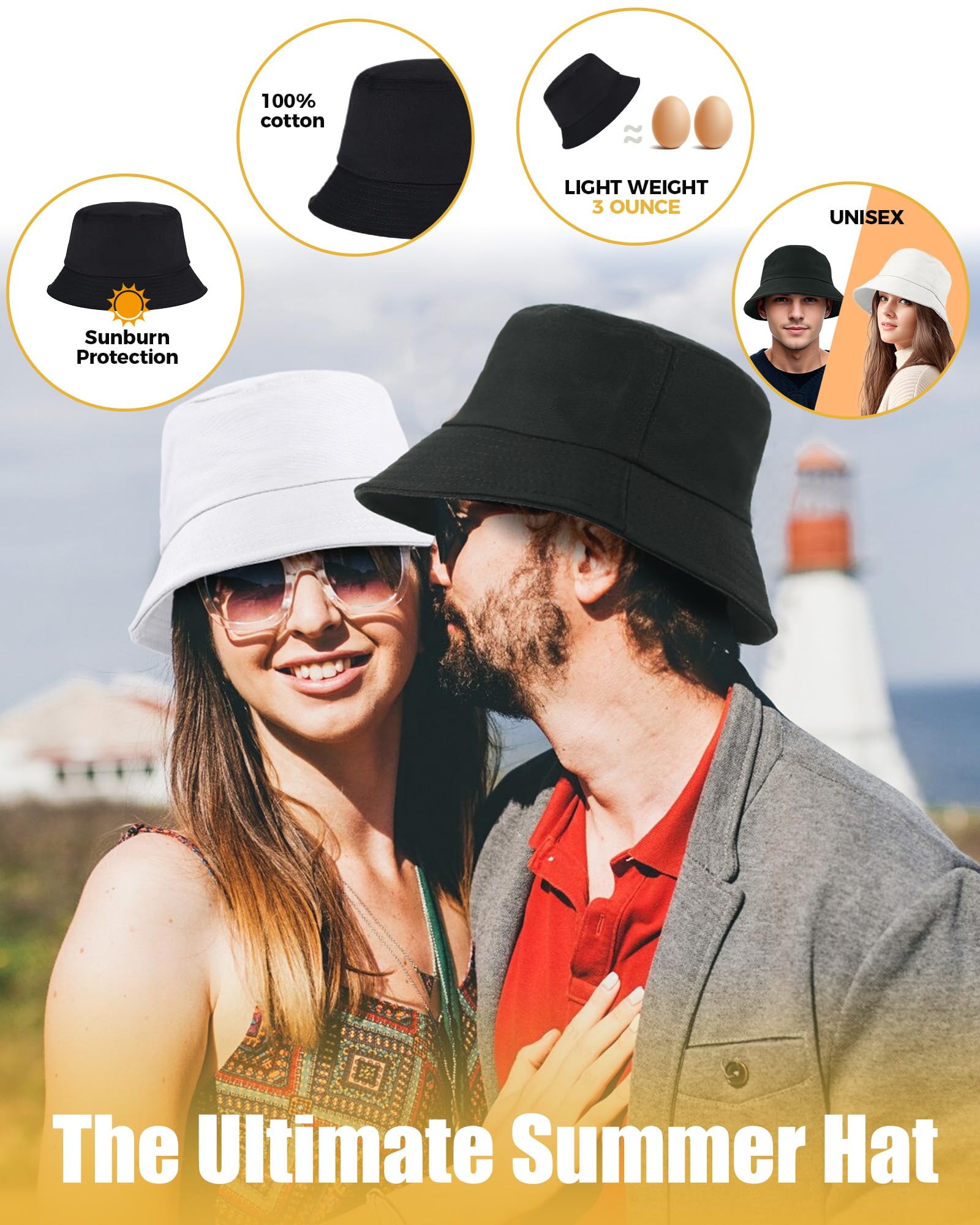 Unisex Bucket Hat for Women Men Cotton Summer Sun Beach Hat, Denim Packable Fisherman Cap for Casual, Trips, Sports, Black, M/L