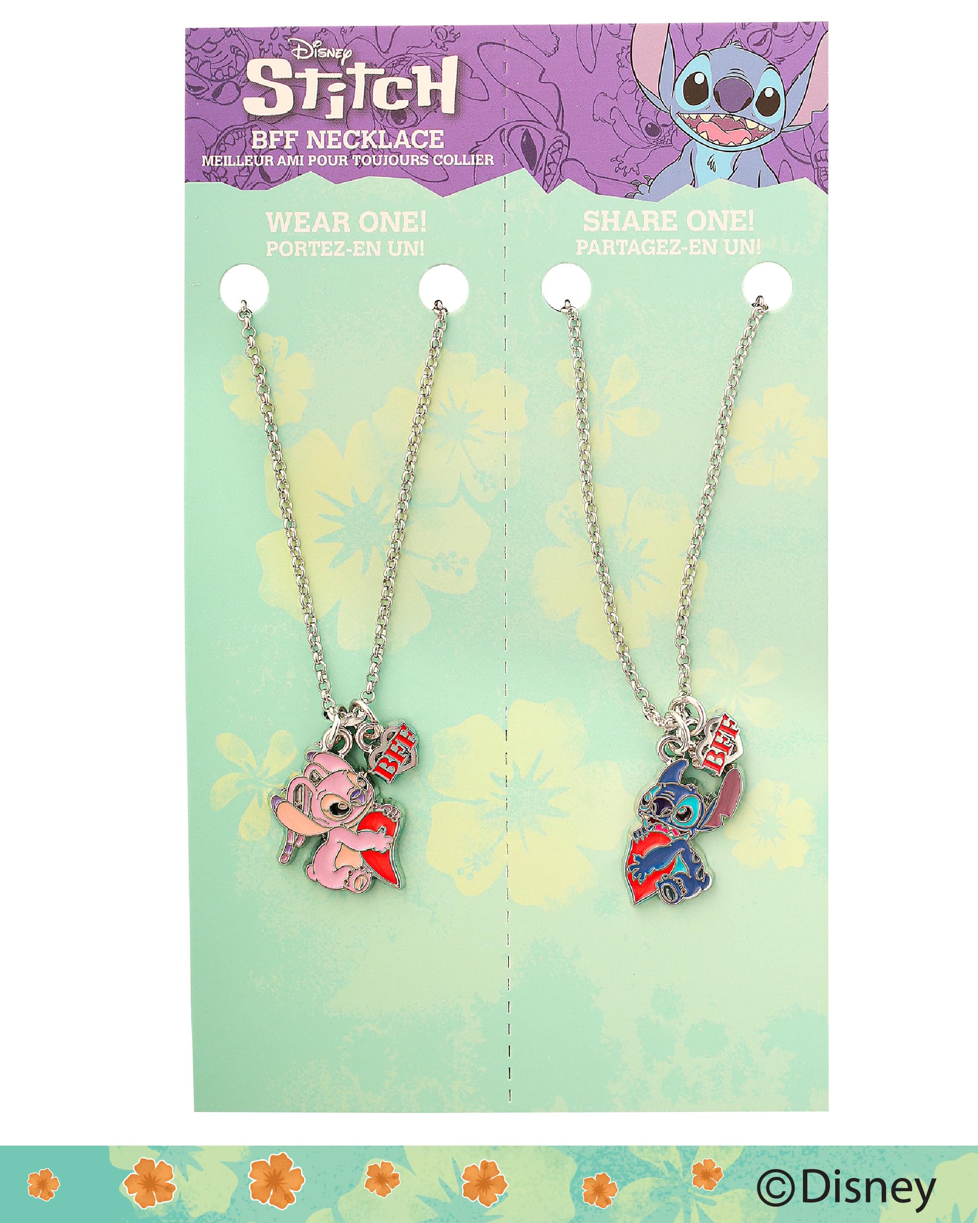 Disney Lilo & Stitch BFF Necklace Set of 2 16"+3" Official License, Best Friends Necklaces with Angel & Stitch Pendant