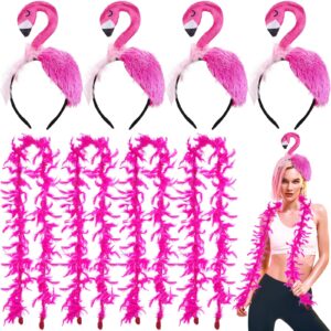 solsew 8 pcs hawaii flamingo headband pink feather boa set flamingo headdress costume flamingo accessories hair hoop for carnival tropical summer party women girls kids adult hair decoration