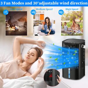 Portable Air Conditioners-Upgraded Evaporative Air Cooler,Portable AC with 3 Wind Speed & Mist, Mini Cooling Fan Personal Air Conditioner with 7 Night Light & 2-4H Timer for Bedroom Office Home-Black