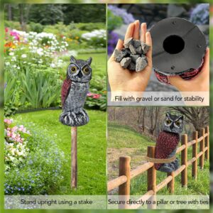 3PCS Bird Owl to Frighten Birds,Fake Owl Statue Decoy,Plastic Owl Scarecrow with Rotating Head for Garden Yard Outdoor