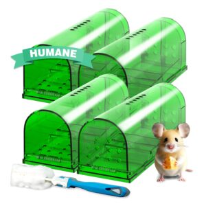 4 pack mouse traps humane catch and release, live mouse trap no kill, no touch, pet safe mice trap for home and car, animal catcher for mouse, mole, rat trap easy to set in basement, old house, garage