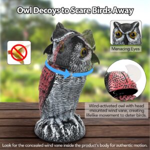 3PCS Bird Owl to Frighten Birds,Fake Owl Statue Decoy,Plastic Owl Scarecrow with Rotating Head for Garden Yard Outdoor