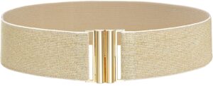 glamorstar wide stretchy waist belt for women elastic belt for dresses beige band gold buckle 95cm fit waist 37"-41"