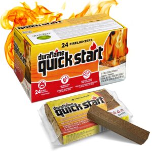 quickstart fire starter for indoor and outdoor use - quick ignition fire starter logs for bbq, fireplace, fire pit and campfires (24 pack)