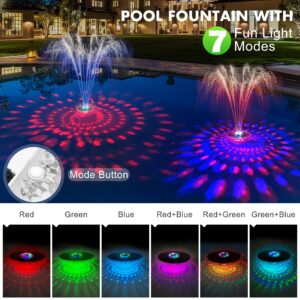 DeeprBetter Solar Pool Fountain with Light,2024 Upgrade High Efficiency Solar Powered Pool Water Fountain Pump,Floating Pool Fountain for Above Ground Pool Waterfall,Solar Pool Sprinkler Fountain Blue